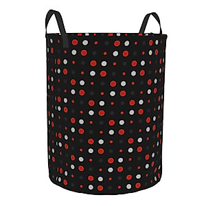 Large Laundry Basket, Dirty Clothes Hamper Toys Storage Bag Red, Black, Gray and White Dots Waterproof Foldable Washing Bin for College Dorms 15.7" x 19.6"