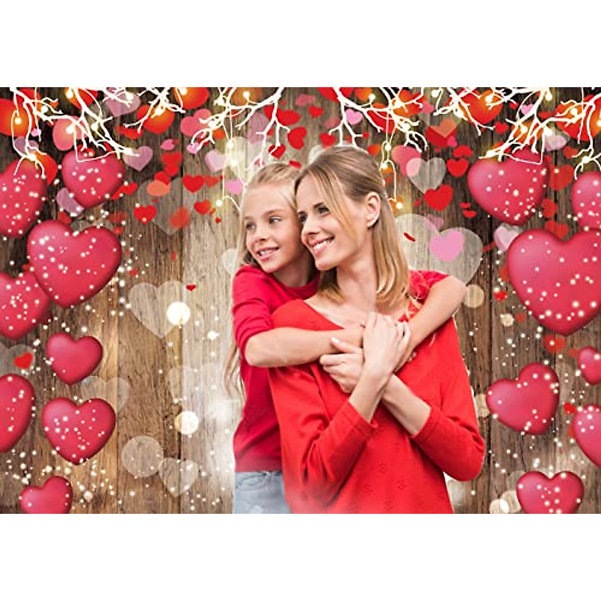 Dudaacvt 7x5ft Valentine's Day Backdrop Rustic Wood Red Love Heart Background for Mother's Day Wedding Bridal Shower Party Decor Banner Portrait Photo Studio Booth Props D480