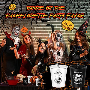 Dandat 12 Pcs Bride or Die Bachelorette Shot Glass Halloween Party Plastic Shot Glass Necklaces Halloween Gothic Skull Bridal Shower Party Favor for Wedding Engagement Party
