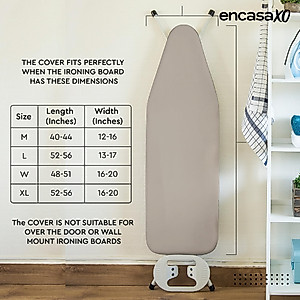 Encasa Homes Replacement Ironing Board Cover with Extra Thick Pad, Plain Colors, Elasticated, (Fits Standard X-Large Boards of 57"x22") Heat Reflective, Scorch Resistant, Heavy Duty - Grey