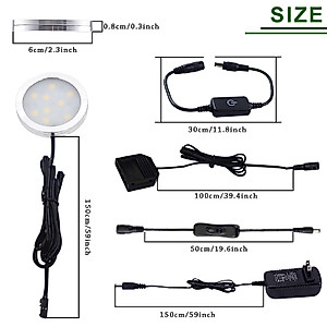 AIBOO Under Cabinet LED Puck Lights Kit with Touch Dimming Switch for Ambiance Atmosphere Night Lighting (4 Lights,Warm White)