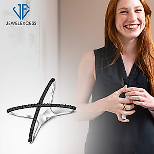 JEWELEXCESS Sterling Silver Criss Cross Ring – 1/7 Carat Black Diamond Ring with .925 Sterling Silver X Ring – Real Diamond Criss Cross Ring with Hypoallergenic Sterling Silver Ring Band