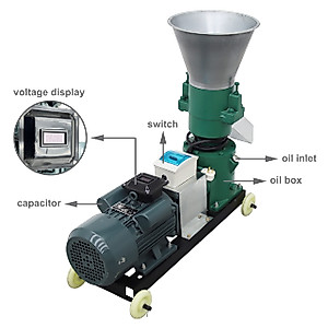 TECHTONGDA Animal Pellet Feed Mill Grinder Maker Machine Pellet Fodder Press for Farm Chicken Cow with 2 Head Rollers 8MM Holes 220V