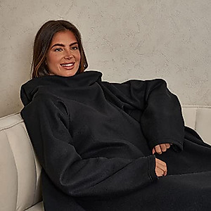 OHS Wearable Blanket Adult with Sleeves Arms Large Fleece Plush Comfy Blanket Wrap Throw Robe, Hug Sleep Gift for Women Men Unisex, Full Body Blanket, Black