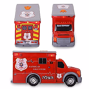 Playkidz Motorized Ambulance Toy Truck for Kids with Light & Siren, Heavy Duty Plastic Electric Rescue Vehicle Toy for Kids & Toddlers