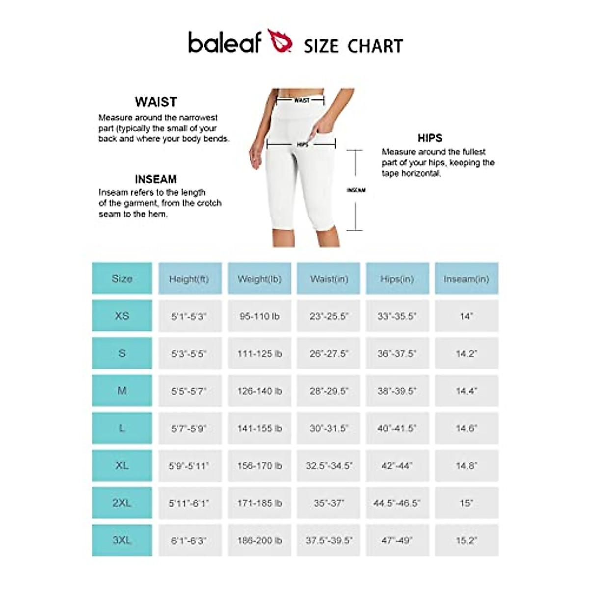 BALEAF Women's High Waisted Capris Casual Summer Knee Length Leggings Petite Yoga Casual Workout Exercise Capris with Pockets White 3XL