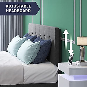 ZAFLY Platform California King Size Bed Frames with Square Button Tufted Headboard,Cal King Bed Frame with 4 Storage Drawers,Wooden Slats Support,No Box Spring Needed,Easy Assembly,Dark Grey