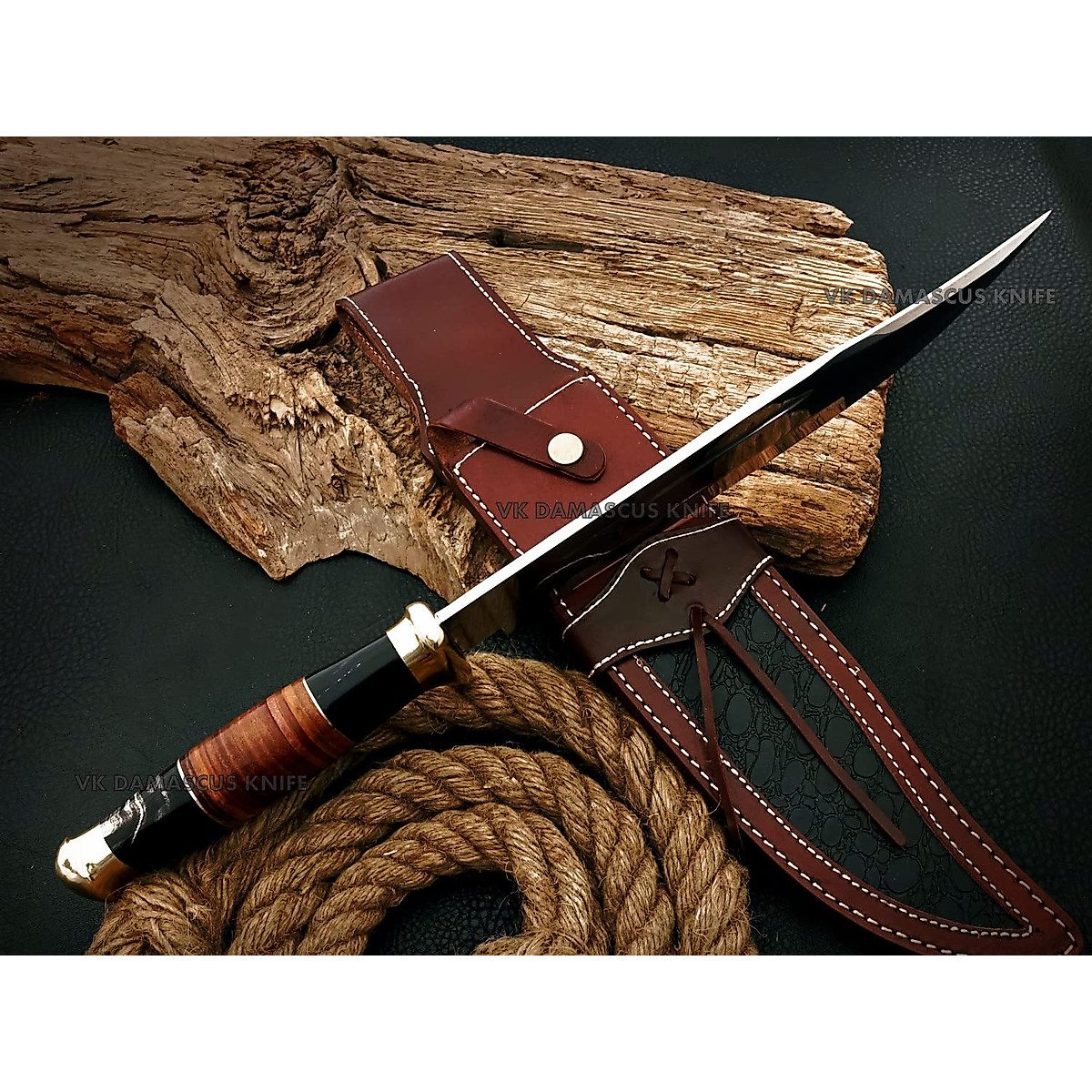 JNR Traders Handmade Dundee Bowie Knife Full Tang Hunting Knife, Large Bowie Knife with Sheath 17 inch Mirror Polished Carbon Steel Blade 3685