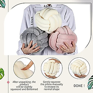 Macarrie 3 Pieces 8.6 Inch Knot Ball Pillow Round Throw Pillow Soft Decorative Plush Cushion Aesthetic Knotted Pillow Home Sofa Floor Bedroom Photography Decor (Milk White, Light Gray, Pink)