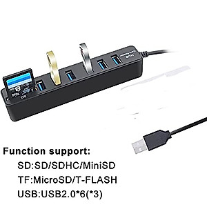SHYPT USB Hub 2.0 Multi USB 2.0 Hub USB Splitter High Speed 6 USB Card Reader USB Extender for PC Laptop (Color : Black)