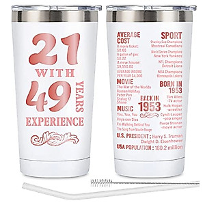 Henghere 70th Birthday Gifts for Women, 70th Birthday Gift for Friend, Mom, Grandma，Sister, Wife, Aunt, Coworker, Happy 70 Year Old Birthday Decorations Women | Thermos Cup - White