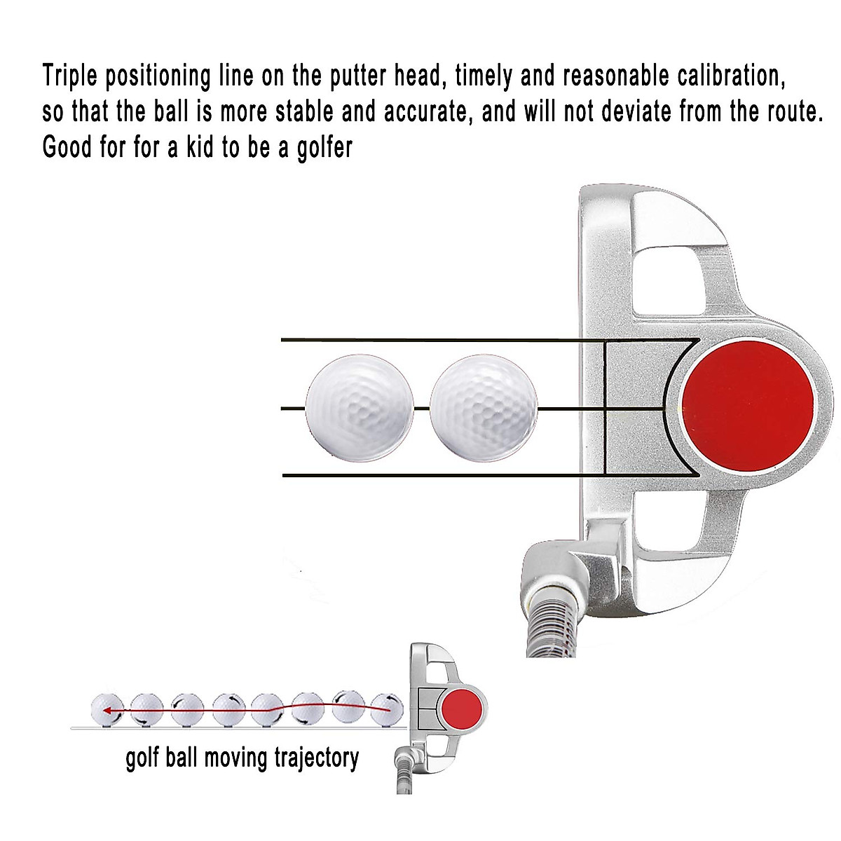 Acstar Junior Golf Putter Graphite Kids Putter Right Handed for Kids Age 3-5(Red,25" Age 3-5)