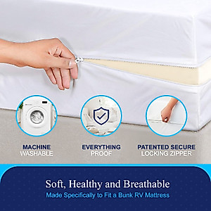 RV 6 Sided Zippered Mattress Protector with Secure Locking Zipper for 66x80 Olympic Queen. Creates a Natural Seal Around Your Mattress from Dust, Pet Dander, Pollen, Liquids & More. Oeko-Tex Certified