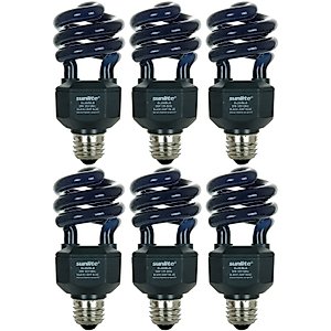 Sunlite 05646-SU CFL Black Light Bulb (BLB), Perfect for Halloween, Spiral Blacklight, 20 Watts, 120 Volts, Medium Base (E26), 463nm, UL Listed, 6 Count (Pack of 1)