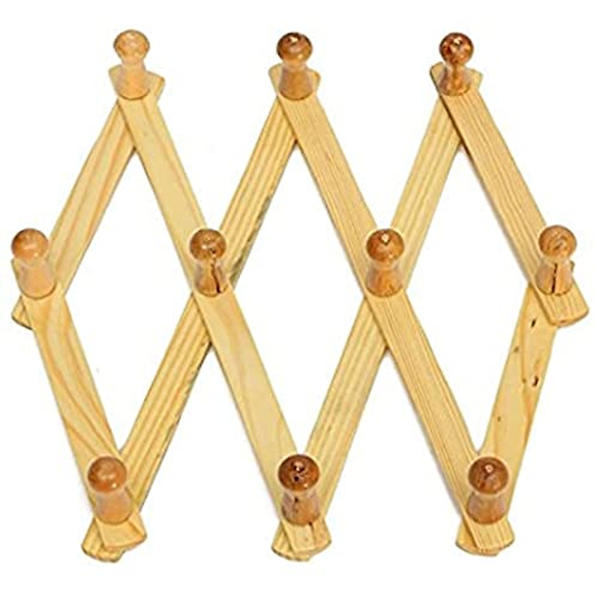 1 Wooden Expandable Coat Rack Hanger Wall Mounted Accordion Hook Hats Mugs Coats, Tan, Variable
