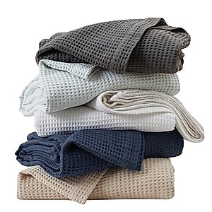 100% Cotton Blanket for Full Queen Size Bed - Grey Waffle Weave Lightweight Summer Bed Blanket - 90x90in Prewashed Breathable, Woven, Layering Blanket (Full/Queen, Dark Grey)