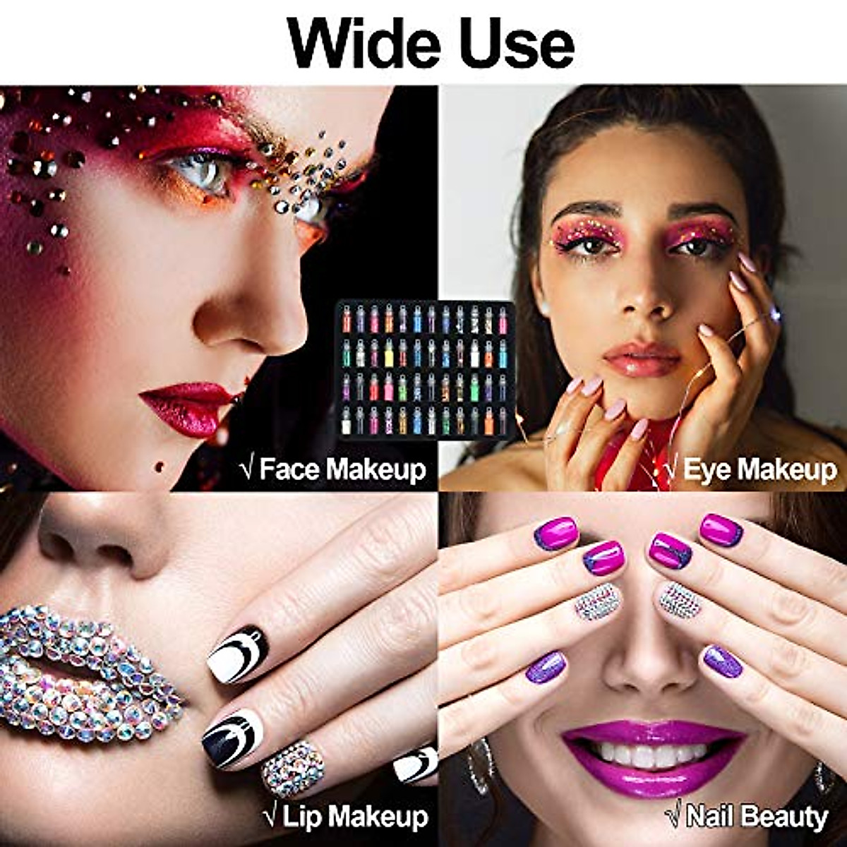 Nail Glitter,mewmewcat 48 Bottles of 3D Nail Glitter Sequins Nail Glitter Flakes Set Acrylic Nail Sparkle Glitter Stickers Decals for Christmas Nail Art Decoration Mixed Colors & Shapes