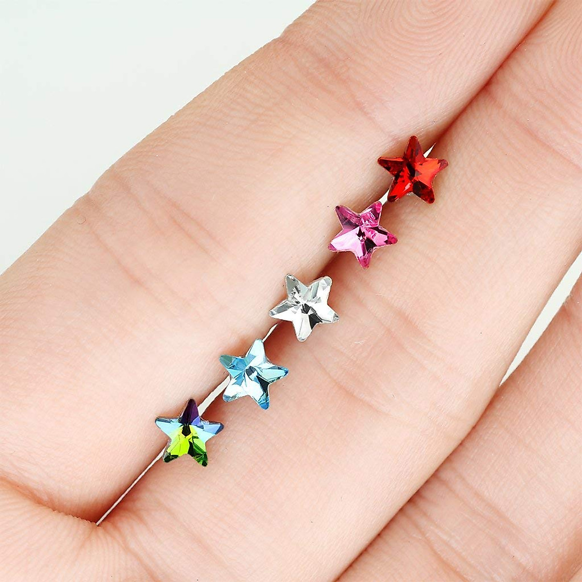 Covet Jewelry Star Crystal Top 316L Surgical Steel Cartilage, Tragus Barbell Studs (Lt. Blue)