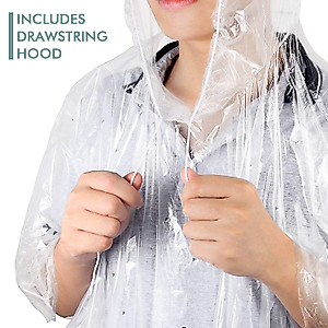 TORASO Rain Poncho with Hood for Adults, Disposable Clear Rain Poncho Adult Emergency Raincoats Disposable（YP, 2pcs）