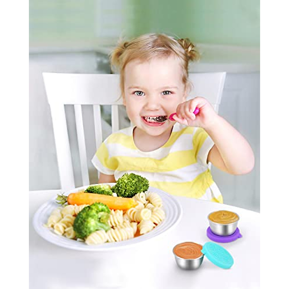 ENTESI Salad Dressing Container, Stainless Steel Condiment Containers with Lids Fits in Bento Box for Lunch Leakproof Reusable Small Sauce Cup Food Dip Snacks Storage