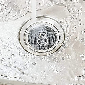 Kitchen Sink Strainer with Handle and Stopper Replacement Kitchen Sink Drain Basket/Stopper/Plug 3.3 Inch Stainless Steel Kitchen Sink Drain Strainer Mesh Sifter Filter(‎Silver)
