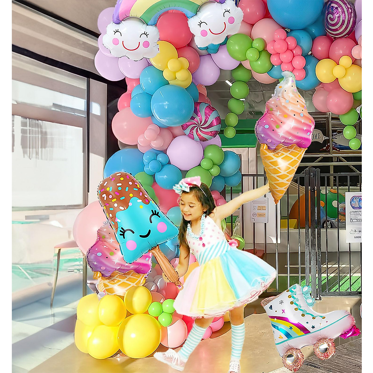 Pastel Candyland Balloon Garland Kit 160pcs Pink Purple yellow Candy ice cream balloon arch for two Sweet one Summer Sprinkle birthday party decorations