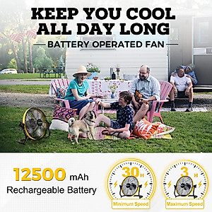 Smartele FF12 Battery Operated Fan, Battery Powered Fan, Rechargeable Floor Fan, Cordless Outdoor Floor Fan, Battery Outdoor Fan, 15000mAh Battery, Fast Charging, Run Up to 30 Hours
