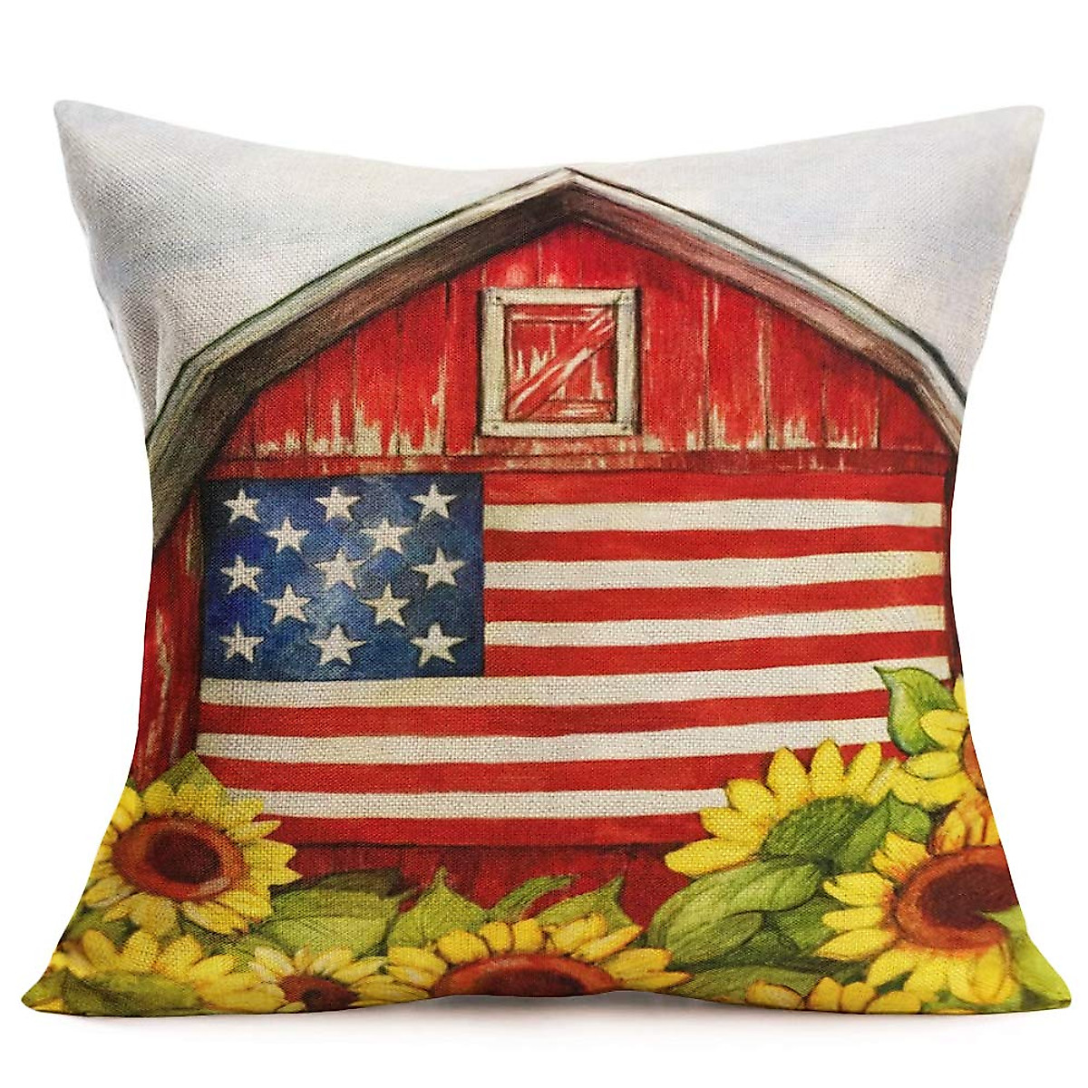 YANGYULU Pillow Covers Garden Sunflowers Blooming Flowers Decorative Cotton Linen Patriotic American Flag Cotton Linen Pillow Case Decor Independence Day Gift for Home 18"x18"4PCS(Sunflower Blooming)