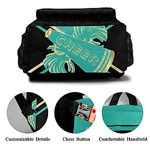 BigBigift Custom Cheer Blue Black Cheerleaders Waterproof Backpack Bookbag with Name for Birthday Holiday Gift, 12.2(L)x5.9(W)x16.5(H)inch