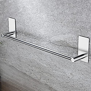 Taozun Self Adhesive 16-Inch Bathroom Towel Bar Brushed SUS 304 Stainless Steel Bath Wall Shelf Rack Hanging Towel Stick On Sticky Hanger Contemporary Style