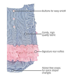 RuffleButts® Baby/Toddler Girls Blue Seersucker Ruffle Romper - 6-12m