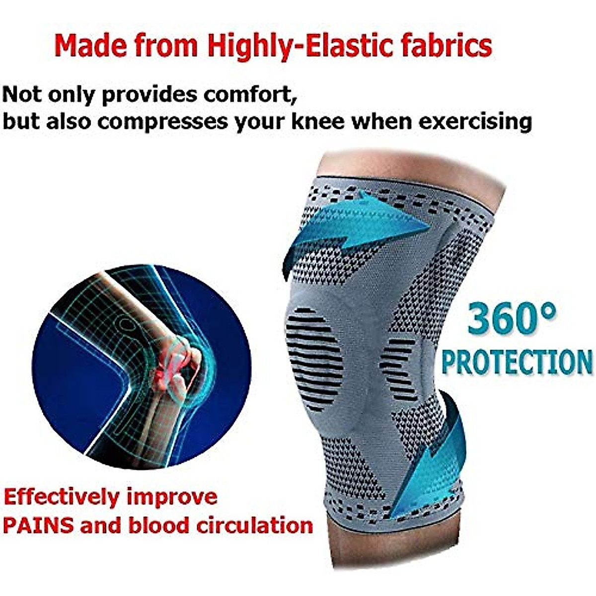 FOKULUNDA Knee Support Belt Sleeves Brace Sports Fitness Knee Pads with Side Stabilizers for Women Men Workout Running Joint Pain Relief Injury Recovery (Black, Medium)