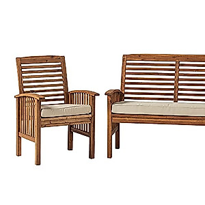 Walker Edison AZOWCHAT3PCBR Castellina Modern 3-Piece Solid Acacia Wood Patio Chat Set, Brown