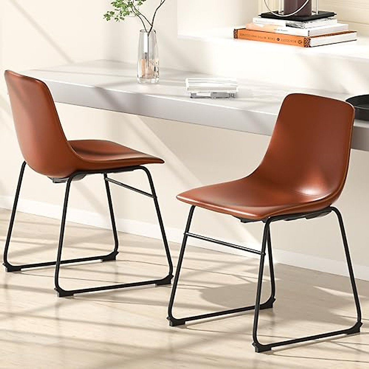 Sweetcrispy Dining Chairs Set of 4，Kitchen & Dining Room Chairs, PU Leather Cushion and Metal Legs Bar Chairs, Counter Height Bar Stools for Kitchen Island