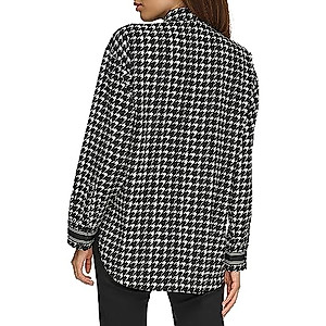 Karl Lagerfeld Paris Women's Oversize Houndstooth Blouse, Black/Soft White