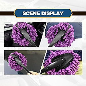 2 PCS Microfiber Car Duster Brush, Soft Scratch Free Dashboard Cleaning Brush, Car Removable Wax Brush, Universal Car Inside Outside Detail Brush, Car Vents Computer Home Cleaning Tool (Purple)