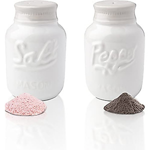 Vintage Mason Jar Salt & Pepper Shakers by Comfify - Adorable Decorative Mason Jar Décor for Vintage, Rustic, Shabby Chic Kitchens - Sturdy Ceramic in White - 3.5 oz. Cap.