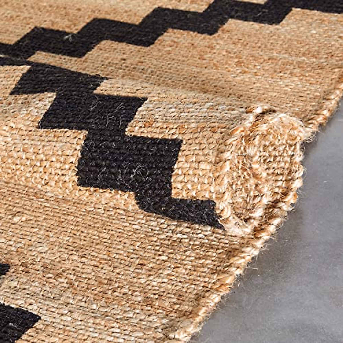 Well Woven Sabrina Rabia 8' x 10' Natural Black Jute Tribal Hand-Woven Chunky-Textured Printed Area Rug
