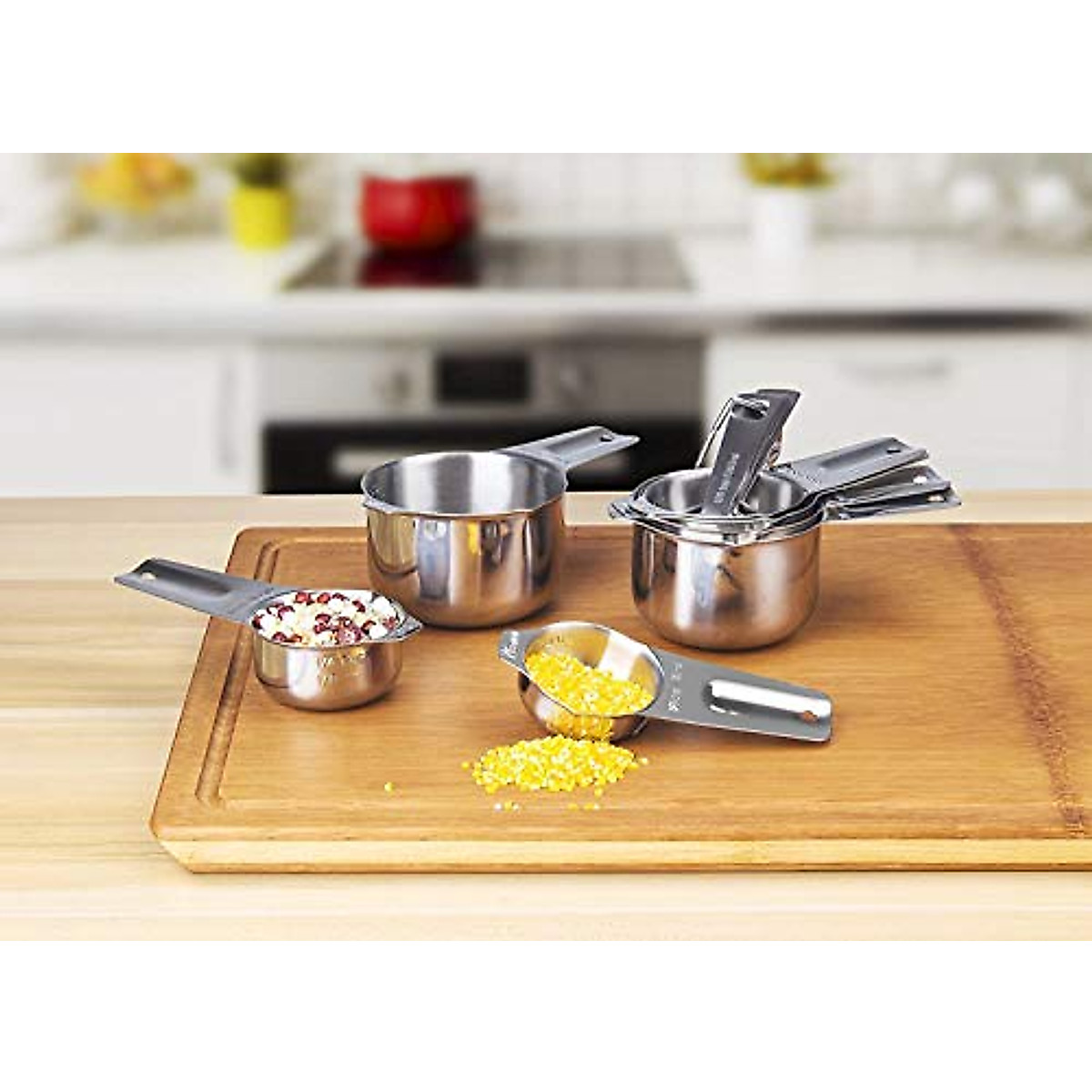 Measuring cup and spoon set stainless steel 13 inch 18/8 stainless steel: 7 measuring cups and 5 measuring spoons, with a professional magnetic measurement conversion table