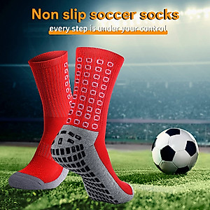 POZCMJM Soccer Socks Grip Mens Hospital Crew Cushioned Thickened Antiskid Men's Non-Slip Socks Red White Black Socks 3 Pairs
