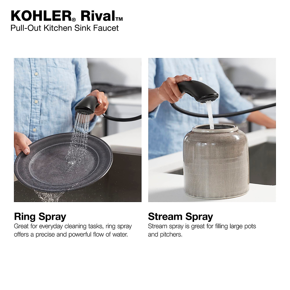 Kohler 30468-VS Rival Single Handle Pull-Out Kitchen, Laundry, Utility Sink Faucet, Vibrant Stainless, 1.5 gpm