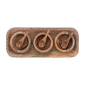 Bloomingville Mango Spice Bowls and 3 Wood Spoons, Set of 7 Tray, Natural, 3