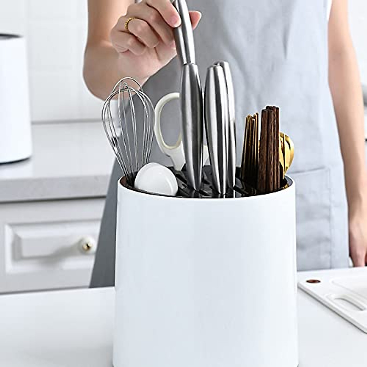 Yalych Utensil Caddy Kitchen Rotatable Tableware Storage Box， Chopsticks Fork Holder Cutlery Drain Rack， Spoon Fork Shelf Storage Holder Box Pen Holder