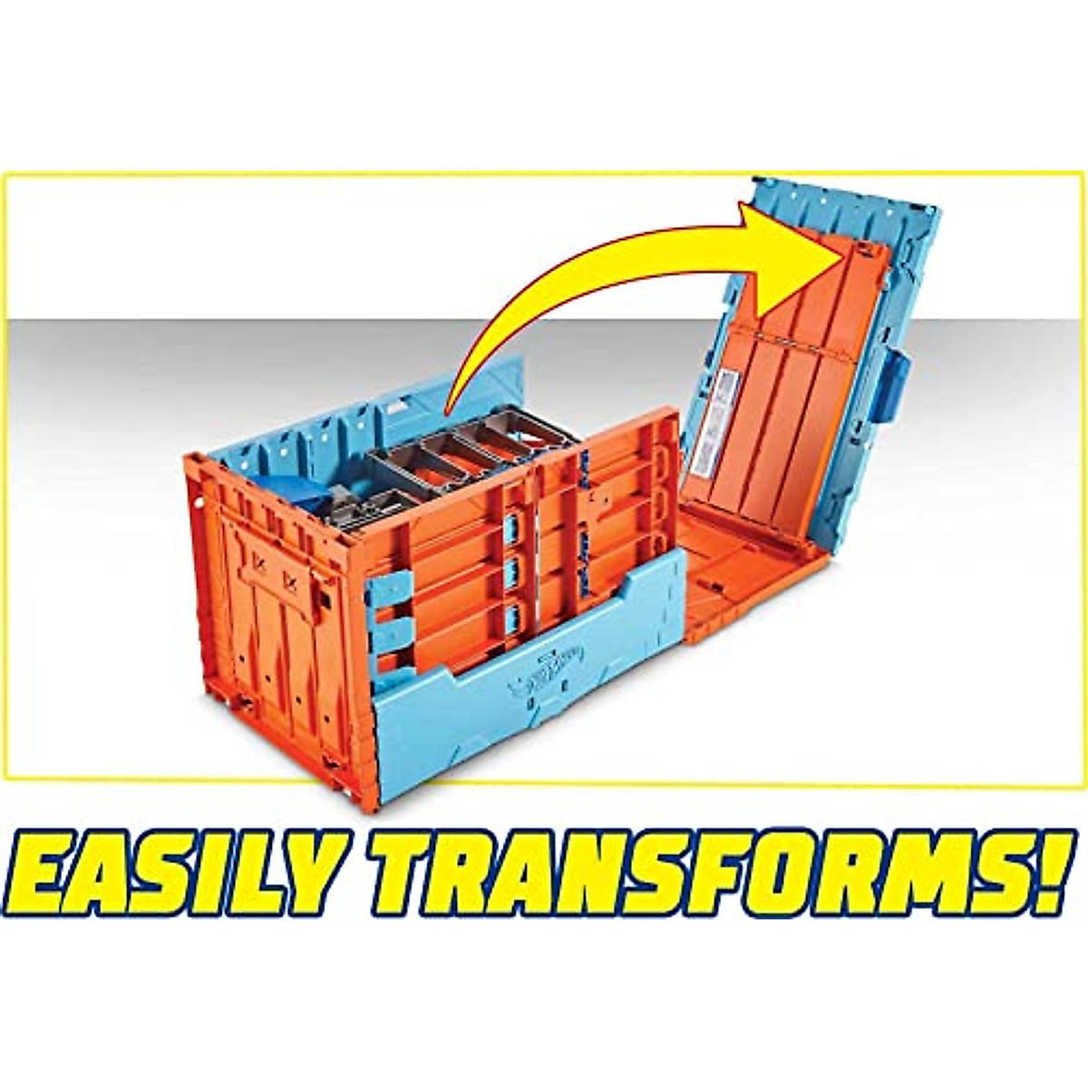 Hot Wheels Toy Car Track Set, Race Crate Transforms Into 3 Builds, Includes Storage & 2 Cars in 1:64 Scale [Amazon Exclusive]