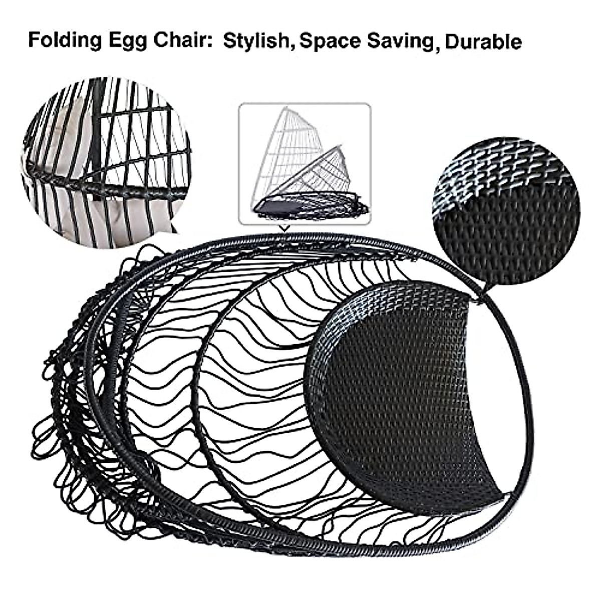 PRIVATE GARDEN Large Hanging Egg Chair with Stand Outdoor Patio Folding Egg Chair Indoor Swing Egg Chair with Light Grey Waterproof Cushion Heavy Duty C-Stand 330LBS Capacity