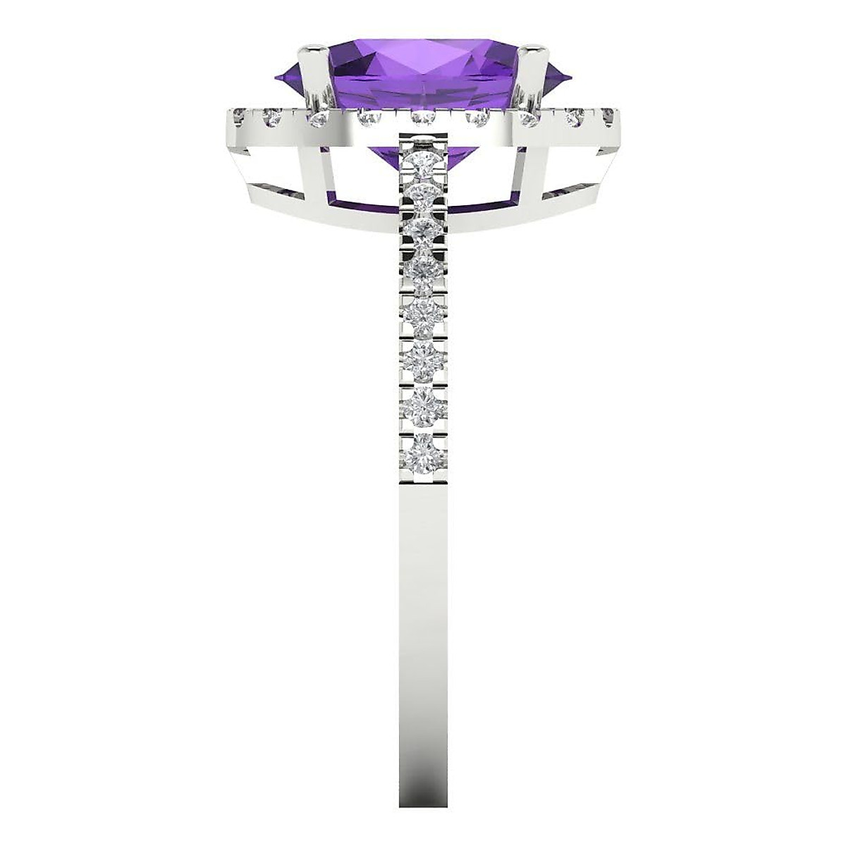 Clara Pucci 3.42ct Oval Cut Solitaire accent Halo Natural Amethyst Proposal Designer Wedding Anniversary Bridal ring 14k White Gold