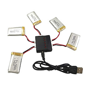 MOONZON 5PCS 3.7V 600mAh Lipo Battery with 5-in-1 Charger for Syma X5C X5C-1 X5A X5 X5SC X5SW H5C V931 S5C S5W SS40 FQ36 T32 T5W H42 Remote Control Drone