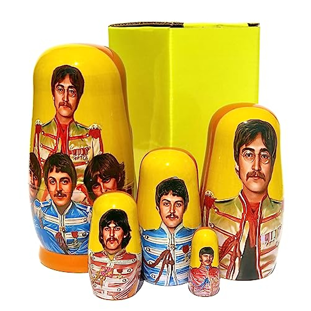 Great Russian Gifts The Beatles Group Collectible Memorbilia 5 Piece Stacking Nesting Doll Set 5.75 Inches Tall