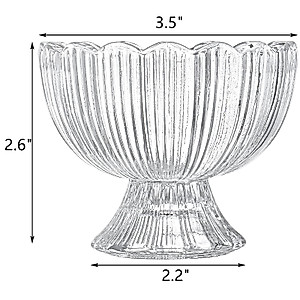 ZEAYEA Set of 6 Glass Dessert Bowls, 5.6 oz Clear Glass Ice Cream Sundae Cups, Small Footed Trifle Cups for Salad, Fruit, Parfait, Cocktail, Snack, Nuts