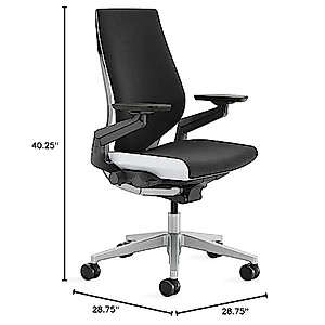 Steelcase Gesture Office Chair - Cogent: Connect Licorice Fabric, Wrapped Back, Light on Light Frame, Platinum Metallic Base